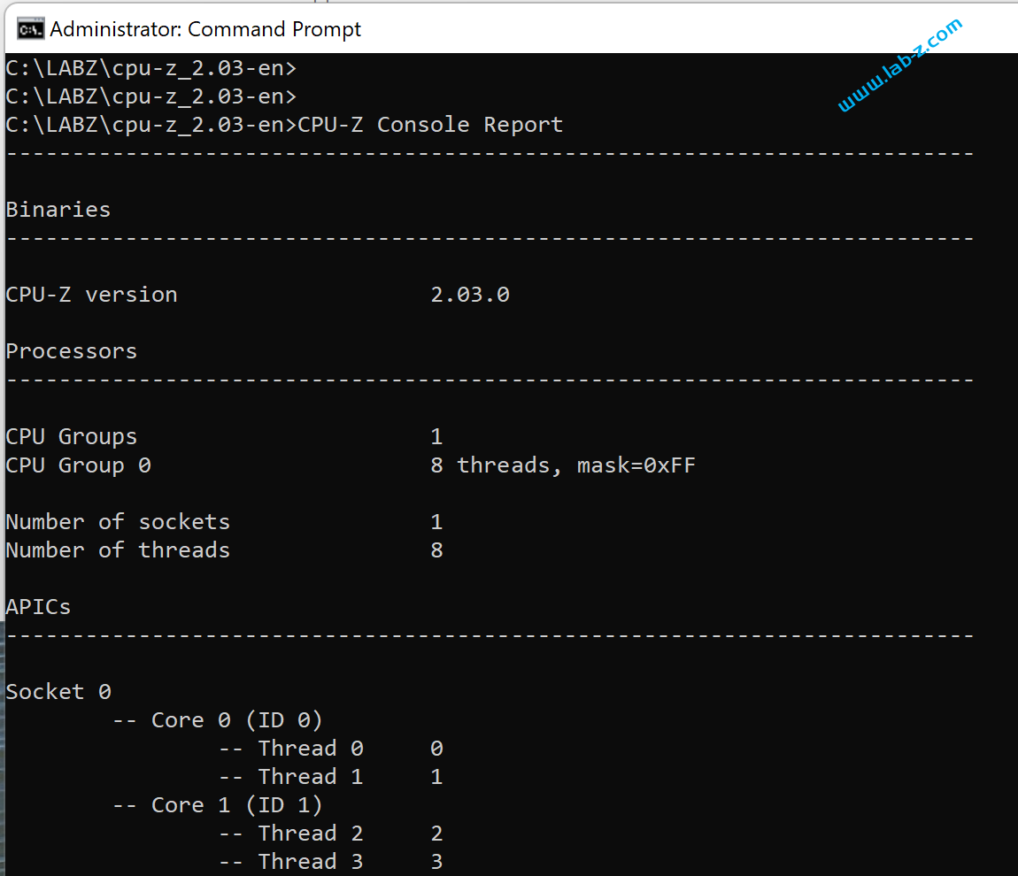命令行方式运行 CPU-Z – WWW.LAB-Z.COM