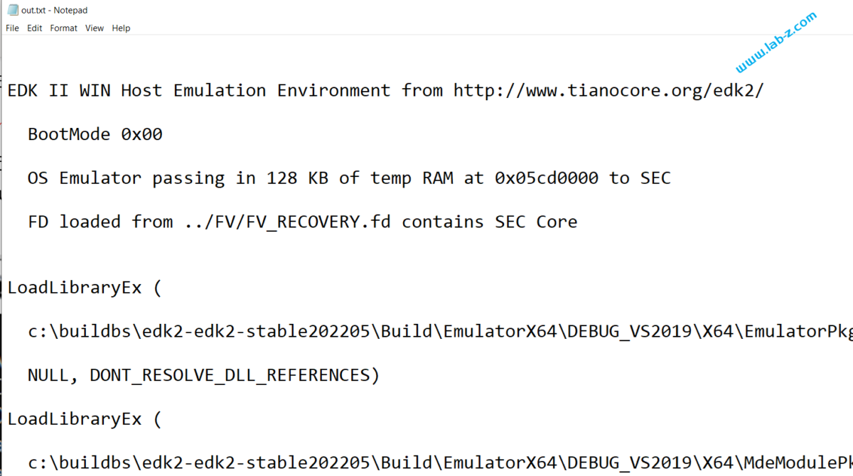 Step to UEFI (281）Emulator Debug Message 的输出 – WWW.LAB-Z.COM