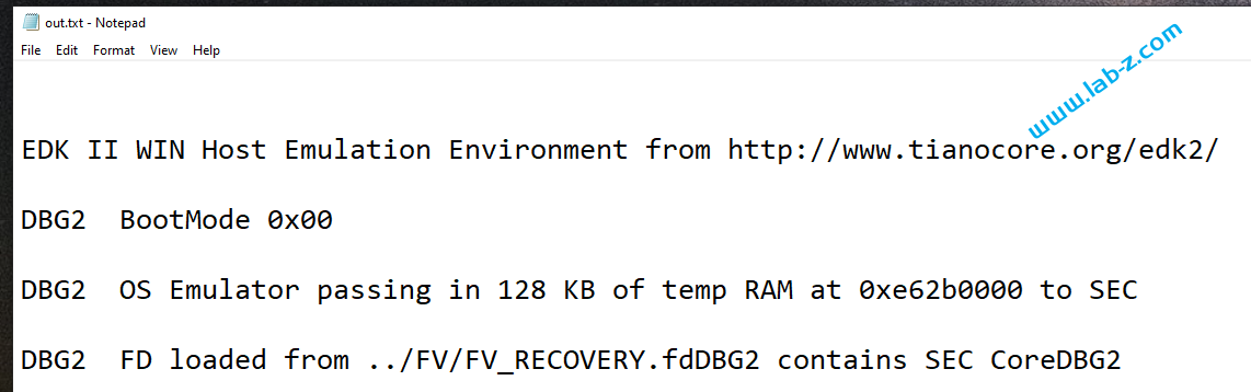 Step to UEFI (281）Emulator Debug Message 的输出 – WWW.LAB-Z.COM